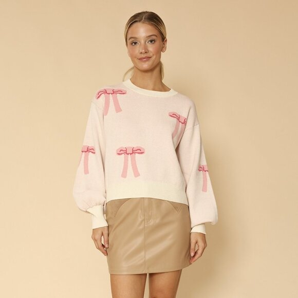 Hi, it's Birdie | Sweaters | 23 Pink All Over Bow Knit Sweater | Poshmark